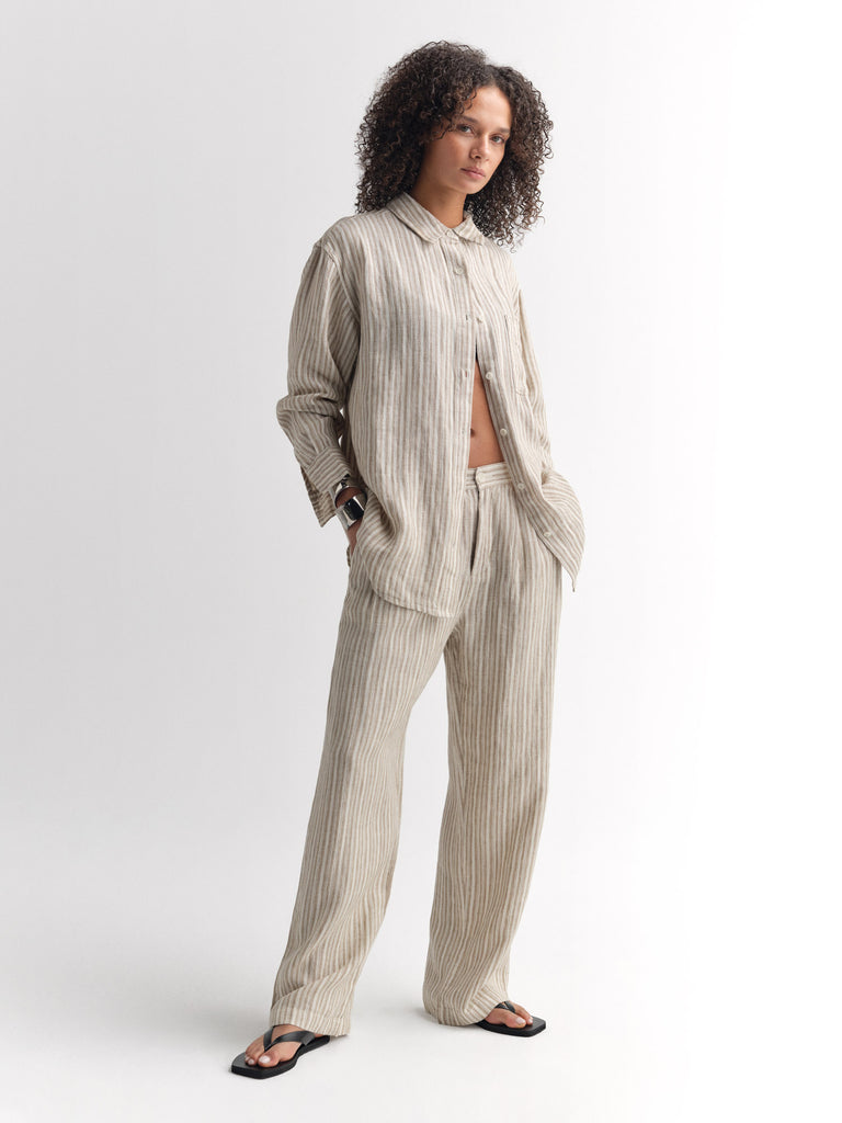 Organic Linen Striped Pleated Pant – MATE the Label